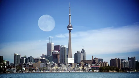 4K Full Moon over Toronto Skyline | Stock Video | Pond5