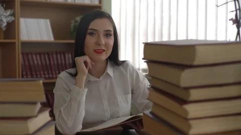 4K Girl In Library Office Send A Kiss | Stock Video | Pond5