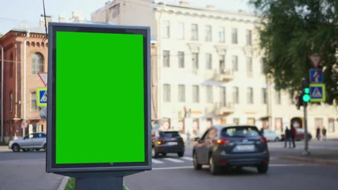 4k Green mockup billboard and cars drive... | Stock Video | Pond5