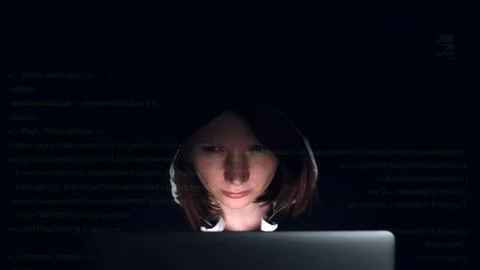 4k Hacker Woman on Black Background with... | Stock Video | Pond5