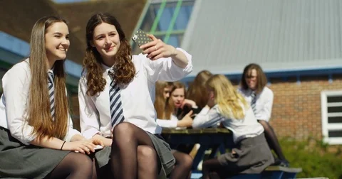 4K Happy female school friends posing fo... | Stock Video | Pond5