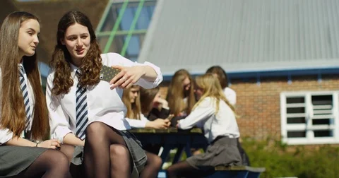 4K Happy female school friends posing fo... | Stock Video | Pond5