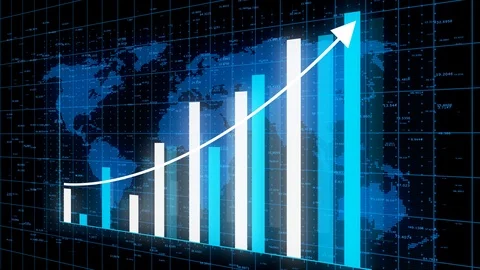 4k HUD graph with rising up arrow and ba... | Stock Video | Pond5