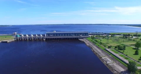 4K - Hydro Power Plant dam. Aerial view | Stock Video | Pond5