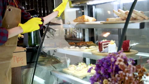 4k, hygiene bakery shop concept, employe... | Stock Video | Pond5