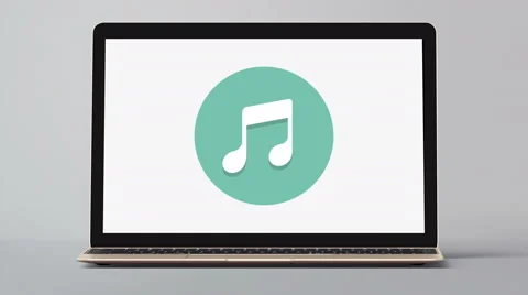 4k - Laptop with music symbol logo icon ... | Stock Video | Pond5