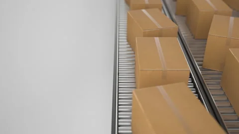 4K Loop Cardboard boxes on conveyor belt... | Stock Video | Pond5