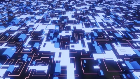 4k looped animation. Flight over hi tech... | Stock Video | Pond5