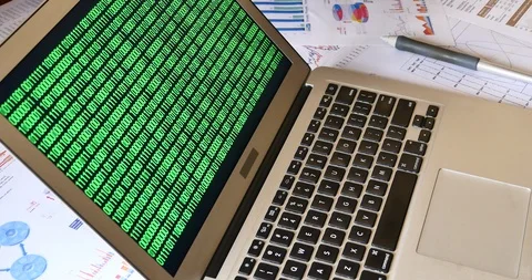 4k The Matrix style binary code on lapto... | Stock Video | Pond5