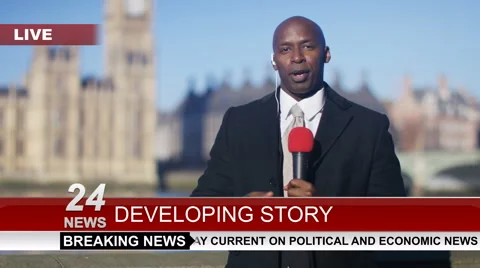 4K News reporter doing live piece to cam... | Stock Video | Pond5