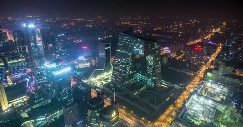 4K Night time lapse of the Beijing busin... | Stock Video | Pond5