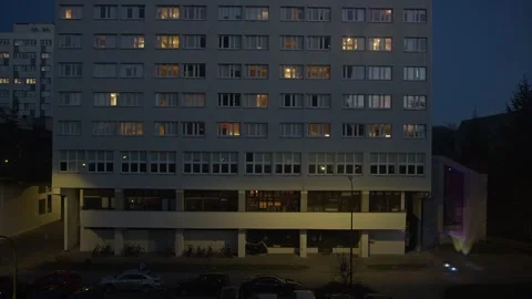 4K Night Window video of Dorm at Wrocła... | Stock Video | Pond5