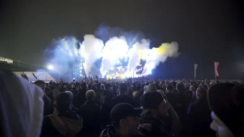 4K Open-Air DJ Stage At Night With Fans ... | Stock Video | Pond5