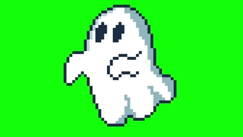 4k pixel animation of cute ghost on gree... | Stock Video | Pond5