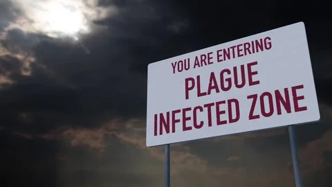 4K Plague Warning Sign under Clouds Time... | Stock Video | Pond5