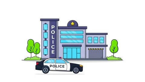 4K Police Car Stop In Front Of Police St... | Stock Video | Pond5