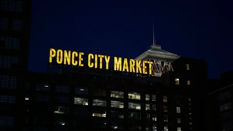 4K Ponce City Market Sign Lit Up At Nigh... | Stock Video | Pond5
