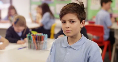 4k, Portrait of a cute smiling boy learn... | Stock Video | Pond5