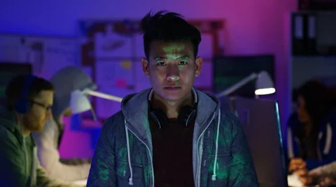 4K Portrait of young male gamer in front... | Stock Video | Pond5