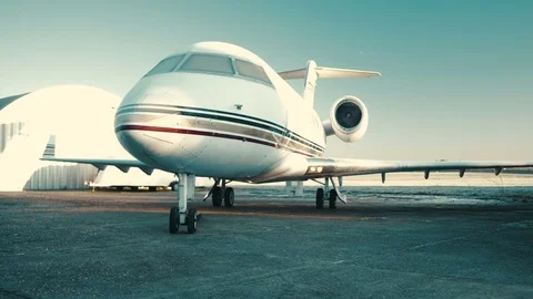 4K Private jet on the tarmac at airfield... | Stock Video | Pond5