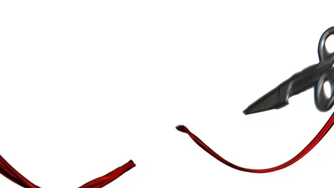 4k Red tape/ribbon is cut by a pair of c... | Stock Video | Pond5