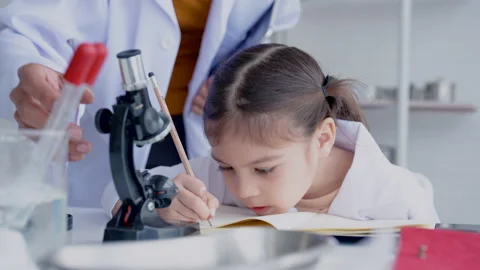 4K, Schoolgirls, science room, Standing ... | Stock Video | Pond5