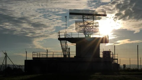 4k Silhouette of a rotating airport rada... | Stock Video | Pond5