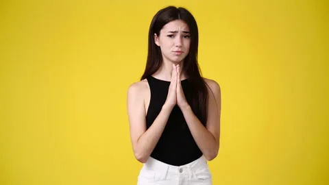 4k slow motion video of girl begging ple... | Stock Video | Pond5