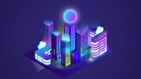 4K Smart city neon Animation Isometric u... | Stock Video | Pond5