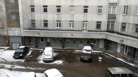 4K Snowy Weather In Common Yard & Hospit... | Stock Video | Pond5