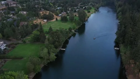 4K Southern Oregon Boat on river at dusk | Stock Video | Pond5