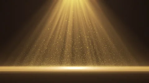 4K Spotlight with flying particles. Gold... | Stock Video | Pond5