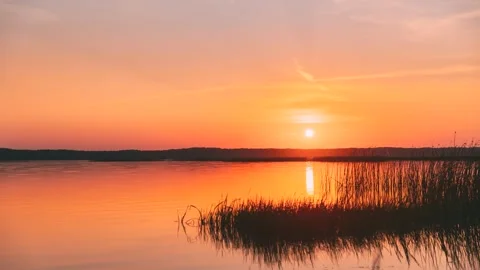 4K Sundown Above Lake River Horizon At S... | Stock Video | Pond5
