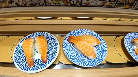 4K, Sushi moving conveyor belt in Japan ... | Stock Video | Pond5