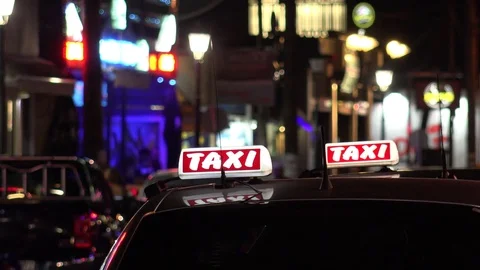 4K Taxi car wait in line illuminated sig... | Stock Video | Pond5