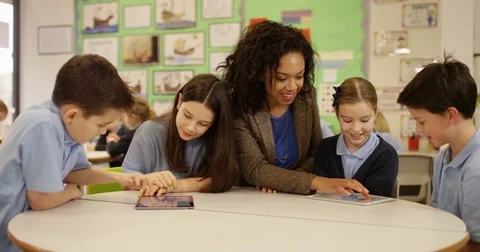 4k, Teacher and students with digital to... | Stock Video | Pond5