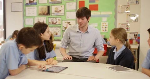4k, Teacher and students with digital to... | Stock Video | Pond5