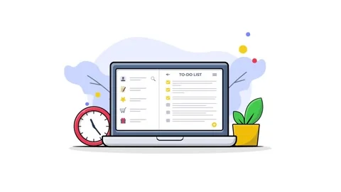 4k Todo List in Computer with Clock. Wor... | Stock Video | Pond5