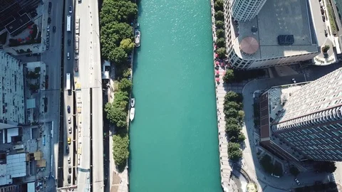 4k Top down aerial view of Chicago river | Stock Video | Pond5