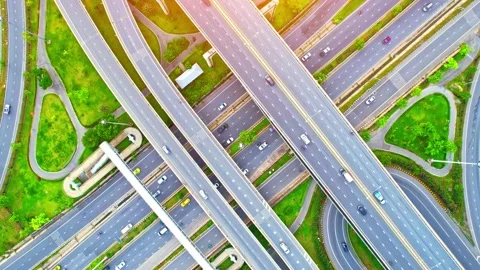 4K : Top view of Highway road junctions. | Stock Video | Pond5