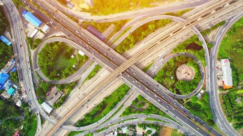 4K : Top view of Highway road junctions. | Stock Video | Pond5