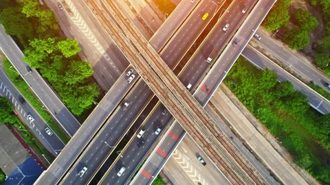 4K : Top view of Highway road junctions. | Stock Video | Pond5