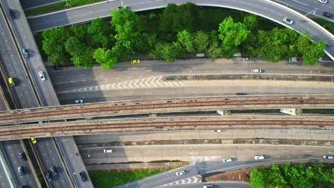 4K : Top view of Highway road junctions. | Stock Video | Pond5