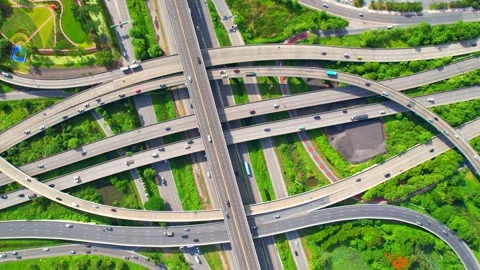 4K : Top view of Highway road junctions. | Stock Video | Pond5