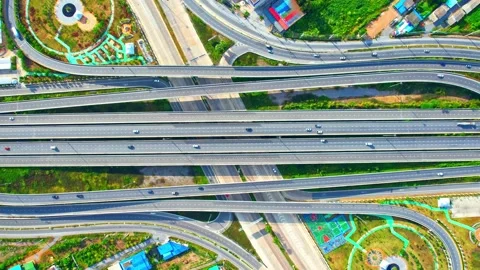 4K : Top view of Highway road junctions. | Stock Video | Pond5