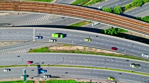 4K : Top view of Highway road junctions. | Stock Video | Pond5