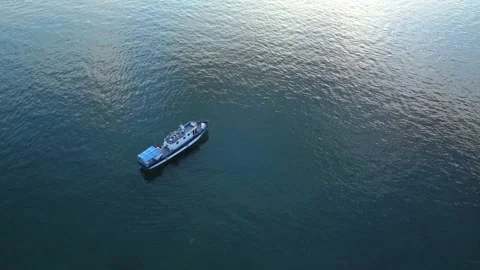 4k Top view of ship floats on water outd... | Stock Video | Pond5