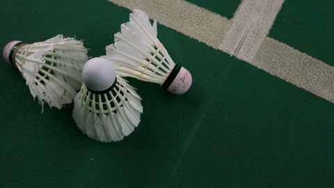 4k top view of shuttlecock lying on gree... | Stock Video | Pond5