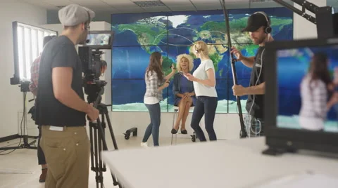 4K TV crew & presenter in studio, prepar... | Stock Video | Pond5