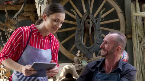 4K, Two handmade leather craftsmen talki... | Stock Video | Pond5